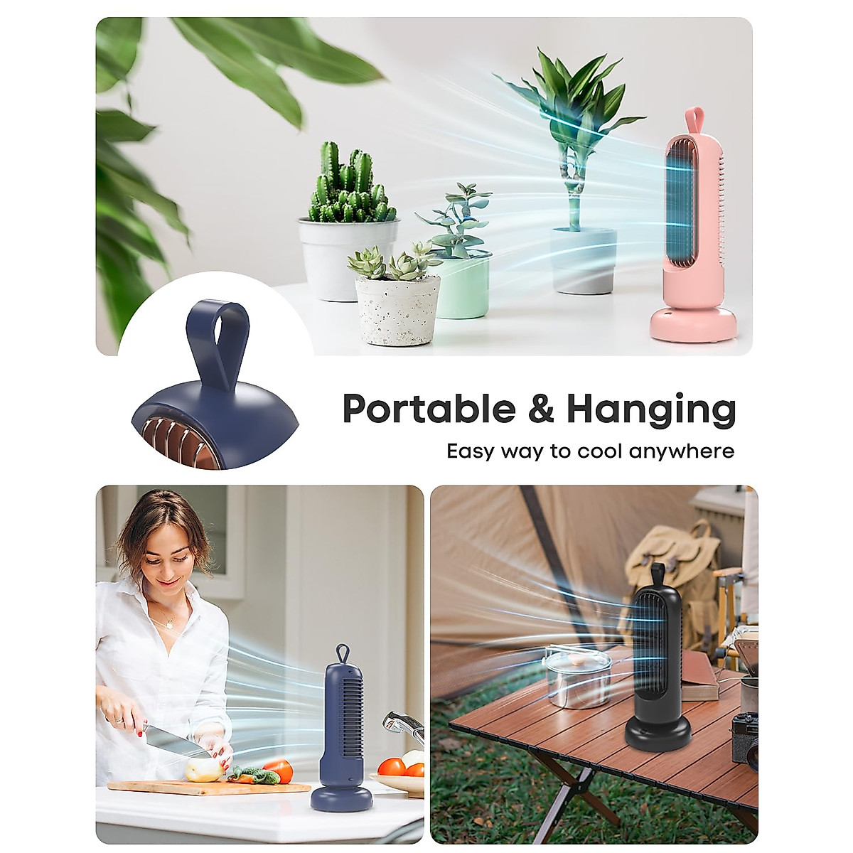 HOMETOP Tower Fan Oscillating Table Fans 12 Inch 70° Oscillating, 3 Speeds, Portable USB Small Desk Fan for Bedroom Office Home Desktop