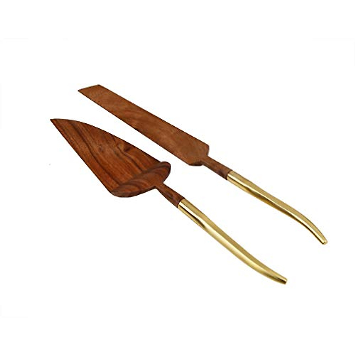 Wedding Cake Knife and Server Set, Wooden Cake Servers With Gold Handle, Ideal for Weddings, Party's, And Elegant events