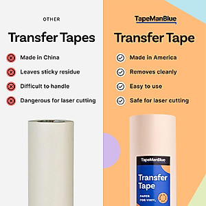 12" x 300' Roll of Paper Transfer Tape for Vinyl, Made in America, Premium-Grade Transfer Paper for Vinyl with Layflat Adhesive for Cricut Vinyl Crafts, Decals, and Letters