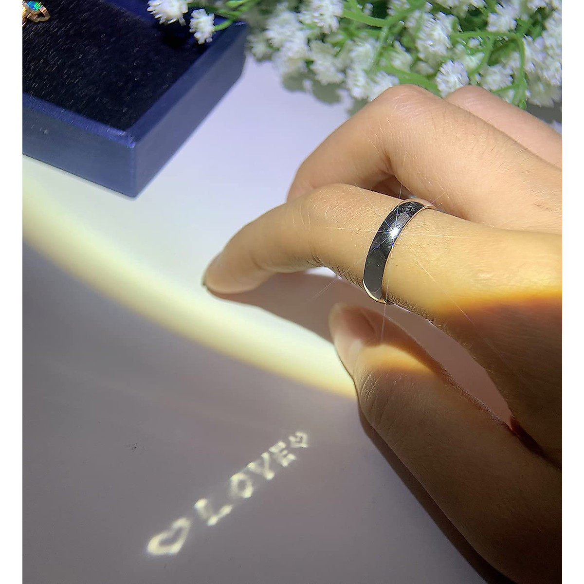 Bamos Sterling Silver Ring High Alloys Polish Projective Love Wedding Bands for Women Men, Simple Delicate Minimalist Ring 4mm Ring Comfort Fit Size 6-10, Projective Ring | Diffractive Ring