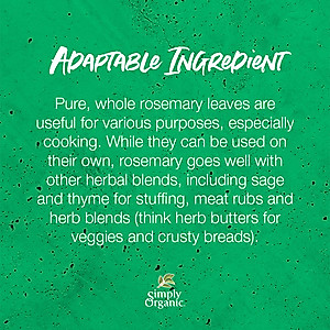 Simply Organic Whole Rosemary Leaf, 1.23 Ounce, Pungent, Herbaceous, Fresh Earthy Taste & Aroma, Kosher, Certified Organic