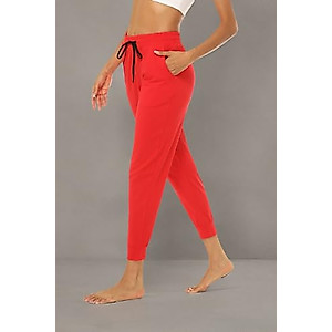 AvaCostume Women's Lightweight Cotton Sweatpants Yoga Joggers Lounge Casual Pants with Pockets Red XXL