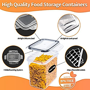 Airtight Food Storage Containers with Lids, 7 Pcs BPA Free Plastic Dry Food Canisters for Kitchen Pantry Organization and Storage Ideal for Cereal, Flour and Sugar, Dishwasher safe,Include 10 Labels and Marker, Black