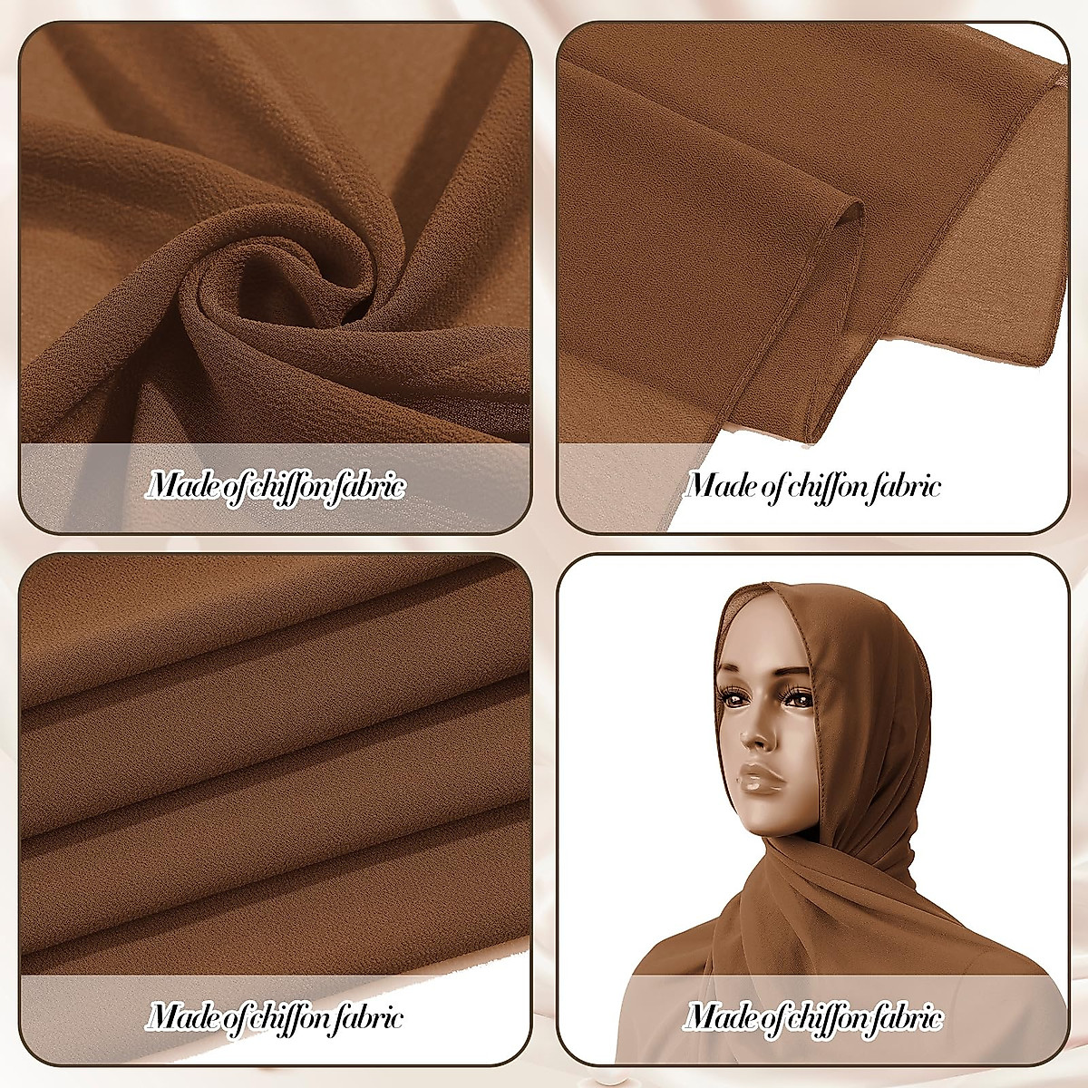 Newcotte 4 Pcs Soft Chiffon Scarves Shawl Solid Color Long Scarf Chiffon Hijab for Women Hair Head Wraps for Evening Dresses, 70 x 28 Inches (Bright Color)