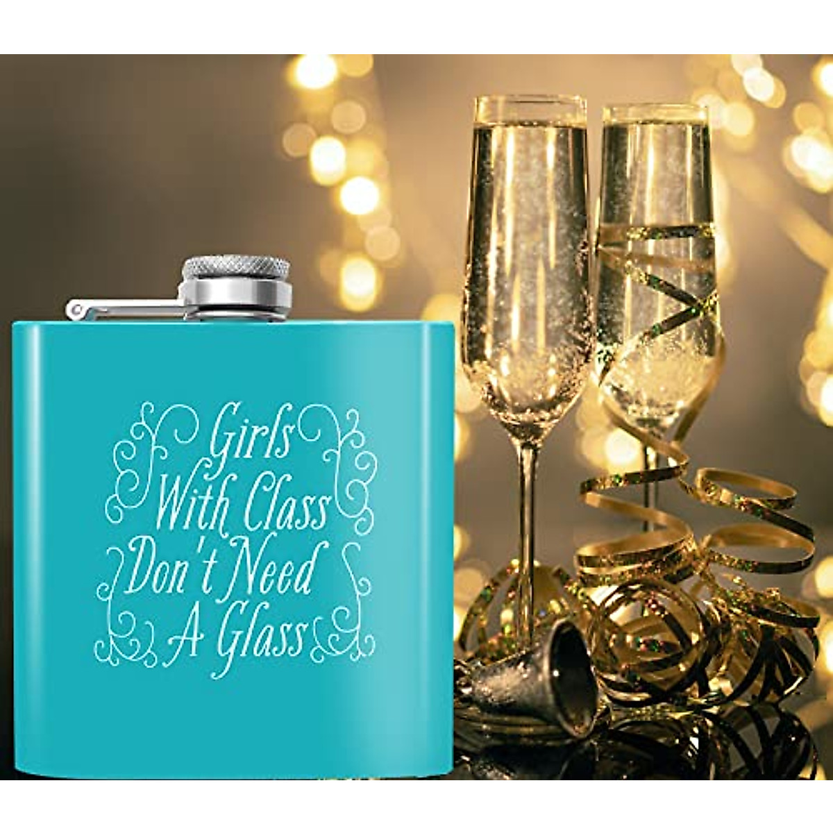 Liquor Flask Matte Funny Leakproof - Premium Stainless Steel Hip Flask (Blue 6oz girls with class)