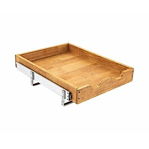 DINDON Pull Out Cabinet Organizer (17" W x 18" D) 1 Tier，Single Tier Oak Wood Under Cabinet Slide Out Shelf Drawer Box…