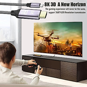 Angusplay 8K USB C to HDMI Cable 6.6ft Adapter Cord Support 4K 120Hz 8K 30Hz, Directional USB-C to HDMI Cable 2.1 Compatible with Thunderbolt 3