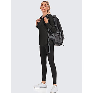 PINSPARK Long Sleeve Workout Tops for Women Yoga Shirts Crewneck Athletic Gym Running Sport Casual T-Shirt Black X-Large