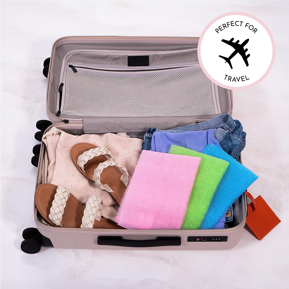 S&T INC. Back Scrubber for Shower, Exfoliating Body Scrubber or Bath Exfoliating Towel for Skin Care, 11.8 Inches x 35.4 Inches, Assorted Pink, 3 Pack