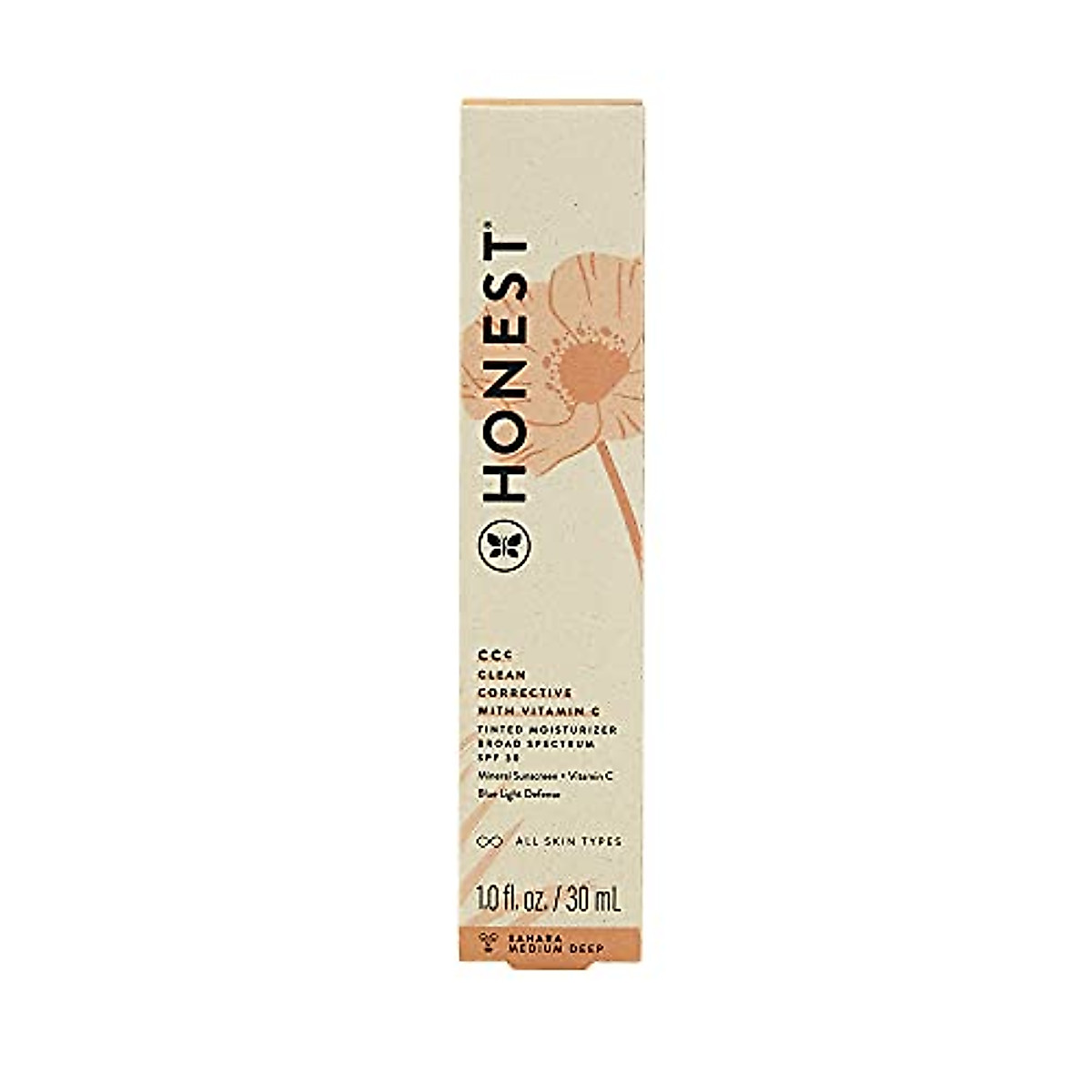 Honest Beauty CCC Clean Corrective with Vitamin C Tinted Moisturizer | Mineral SPF 30 | Vegan + Cruelty Free | Sahara Medium Deep, 1 fl oz