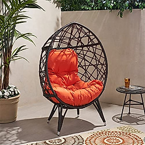 QUUL Contemporary Design Outdoor Wicker Teardrop Chair Accent Chair with Cushion and Base 38.5 in