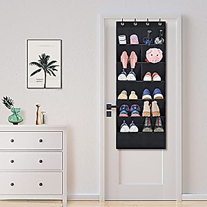 TIOYOTY Over The Door Shoe Organizer with Large Deep Pockets Door Shoe Rack for Narrow Door Hanging Multifunction Shoe Holder for Dorm Closet Door, Black