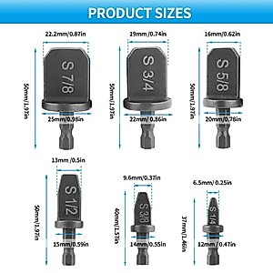 Kyuionty 6 Pcs Swaging Tool Drill Bit Set, HVAC Repairing Set Air Conditioner Copper Pipe Expander Swaging Tool Manual Copper Tubing Tool Bit with 1/4", 3/8", 1/2", 5/8", 3/4", 7/8" Bits (Hex Shank)