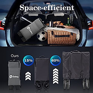 Sekey 220L Collapsible Foldable Wagon with 330lbs Weight Capacity, Heavy Duty Folding Utility Garden Cart with Big All-Terrain Beach Wheels & Drink Holders. Grey