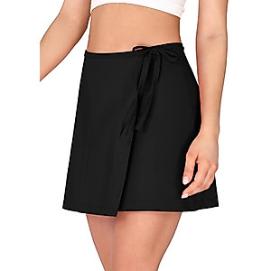 ODODOS Wrap Skorts for Women Built-in Shorts High Waist Tennis Skirts with Pockets for Casual Athletic Golf, Black, Large