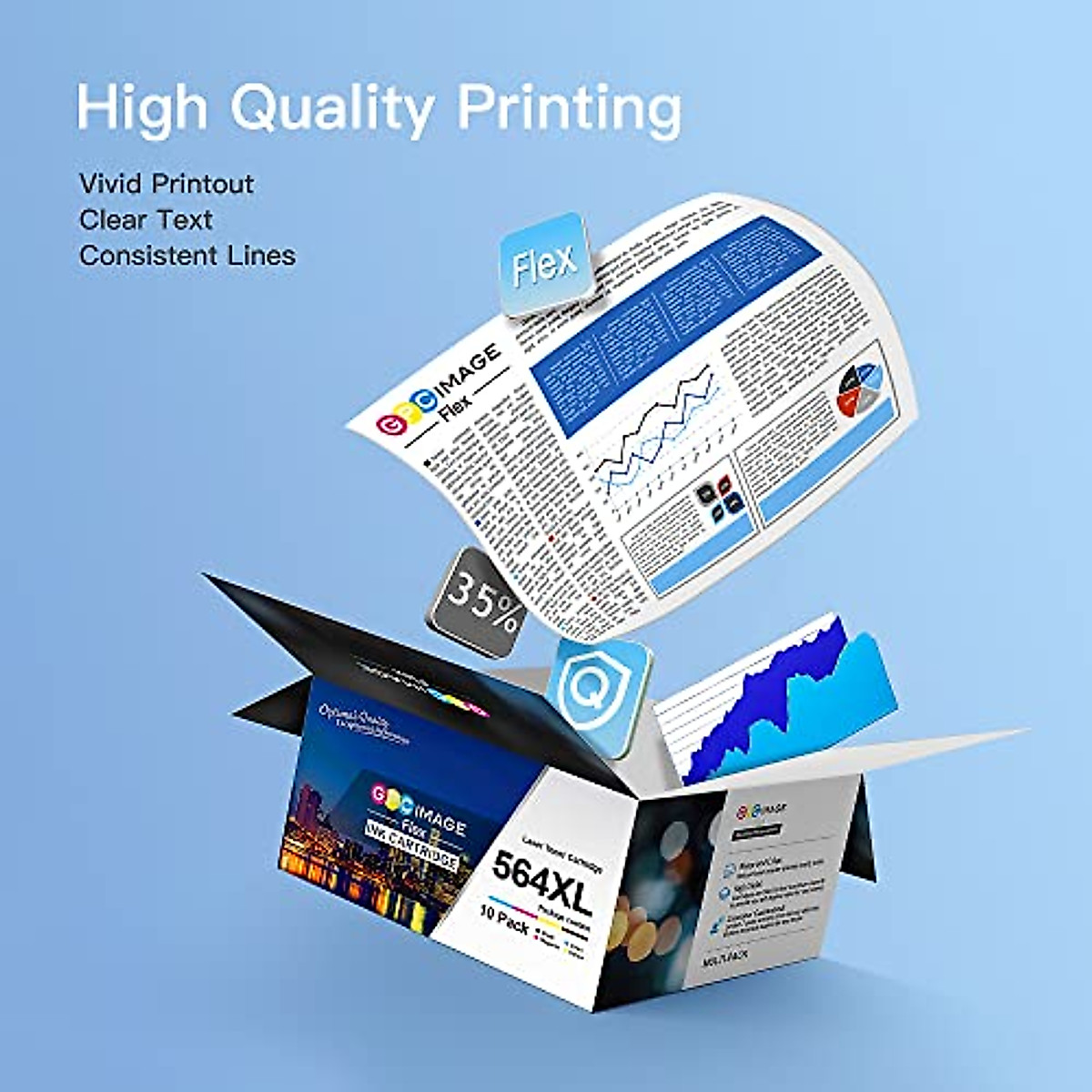 GPC Image Flex Compatible 564XL Ink Cartridge Combo Pack Replacement for HP 564XL 564 XL Ink Compatible with DeskJet 3520 3522 Officejet 4620 Photosmart 5520 6510 6520 Ink Printer (B/C/M/Y, 10 Pack)