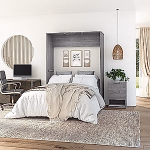 Bestar, Cielo Collection, Queen Murphy Bed with Built-in LED Lights (Bark Grey & White)