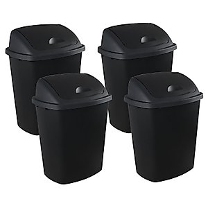 CadineUS 4-Pack 70 Liter Plastic Trash Can with Swing Lid, Large Garbage Can Recycle Bin, Black