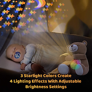 BEREST Rechargeable Baby Sleep Soother Bear, Infant Cry Sensor with Mom's Heartbeat Lullabies & White Noise Sound, Nursery Decor Night Light Projector Toddler Crib Sleeping Aid, Baby Shower Gifts