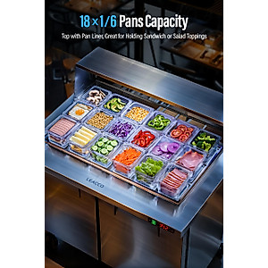 Leacco Refrigerated Sandwich Salad Prep Table, Commercial Workstation Refrigerators with 18 Pans, 48"