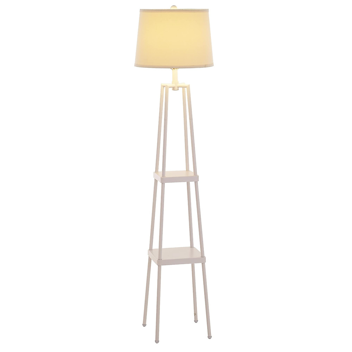 Catalina Lighting Modern Metal Etagere Floor Lamp with Shelves and Linen Shade, 58", Classic White