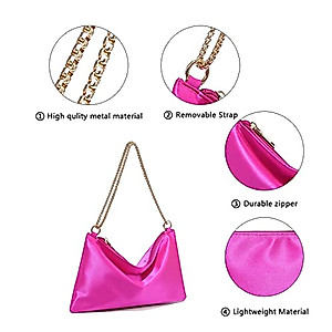 PHUMEE Satin Chain Strap Glossy Mini Clutch Square Purse for Women Hobo Bag Solid Shoulder Handbags