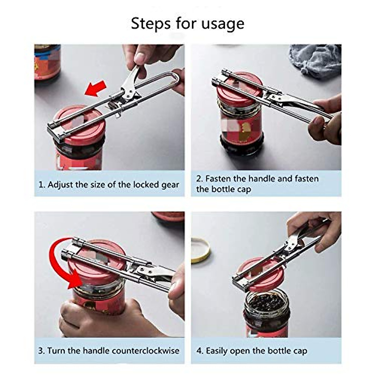 Adjustable Jar Opener, Adjustable Multifunctional Stainless Steel Can Opener Jar Lid Gripper, Manual Jar Bottle Opener Kitchen Accessories