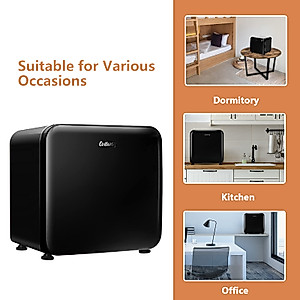 COSTWAY Compact Refrigerator, 1.6 cu ft. Single Door Small Fridge with Adjustable Temperature 32℉ to 50℉, Auto Defrost, Reversible Door, Removable Glass Shelves, Mini Fridge for Bedroom, Apartment (Black)