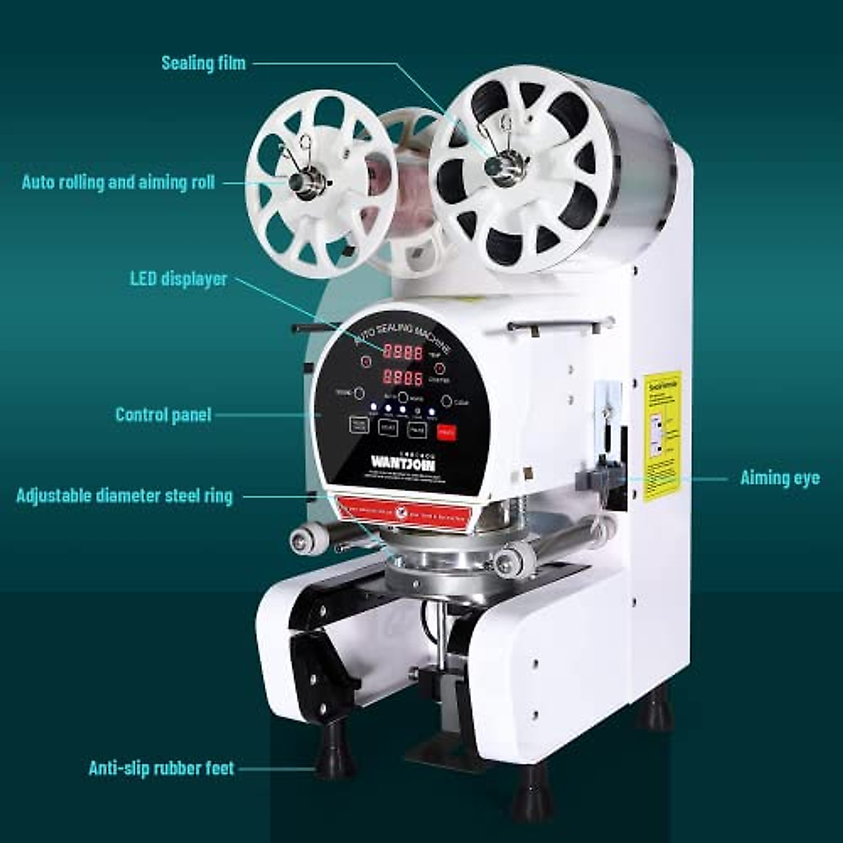 WantJoin Cup Sealing Machine Full Automatic Cup Sealer Machine 89/90/95MM 3.50/3.54/3.74IN Electric White Cup Sealing Machine 500-650 Cups/H(White)