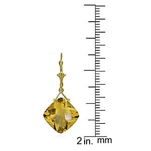 14k Solid Gold Leverback Earrings with Cushion Citrines