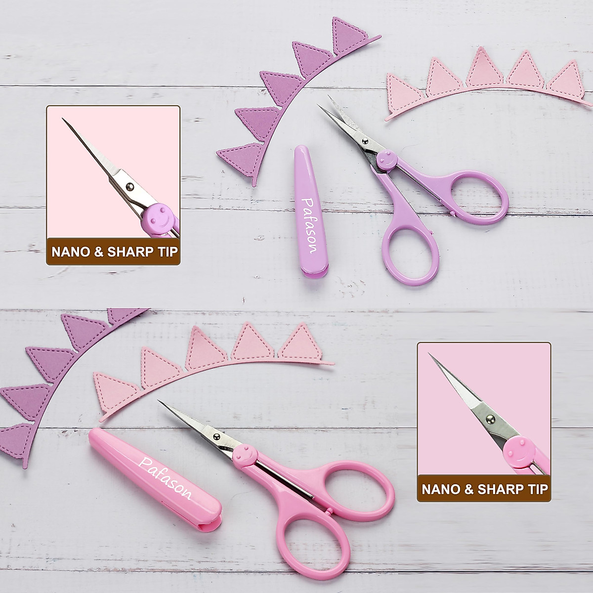 PAFASON 4" Stainless Steel Detail Craft Scissors Set with Straight & Precise Tips & Safety Cover Ideal for Scrapbooking, Paper Cutting, Sewing, Crafting, Quilting