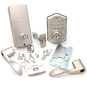 Honeywell Safes & Door Locks - Keyless Entry Lever Door Lock Handle with Electronic Keypad - Easy to Install for Front Door Lock with Code - 50 User Pin Codes - Satin Nickel, 6.5 x 8.8 x 9 in, 8734301