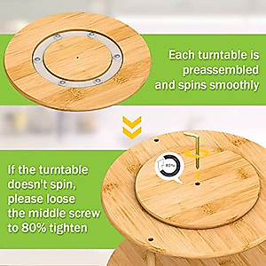 Lazy Susan Turntable Spice Rack - 10 Inch 2-Tier Bamboo Kitchen Countertop Cabinet Rotating Condiments Organizer