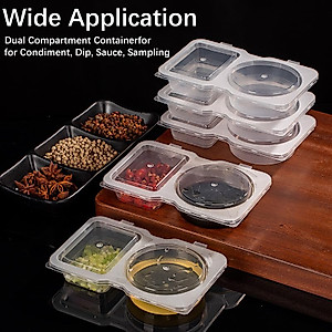 10/20/30 Pcs Double Compartment Condiment Container Disposable 2 Compartment Snack Containers Condiment Containers with Lids Reusable Snack Container for to-go Sauce Sampling Travel Snack (30Pcs)