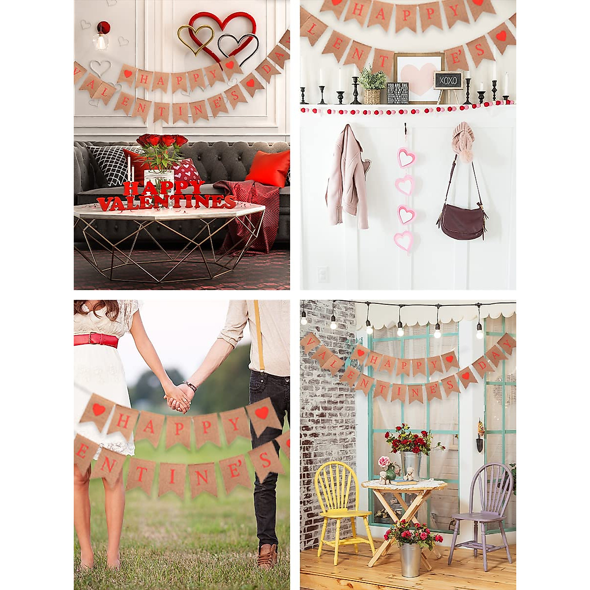 Mandala Crafts Happy Valentines Day Banner Valentines Day Decor - Burlap Happy Valentines Day Sign Decoration - Heart Valentine Garland for Fireplace Mantel