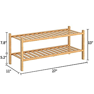 RONGJIA 2-Tier Natural Bamboo Shoe Rack - Stackable Storage Shelf with Multi-Function Combinations - Free Standing Shoe Racks for Convenient Shoe Organization（Natural） 11" D x 27" W x 13" H