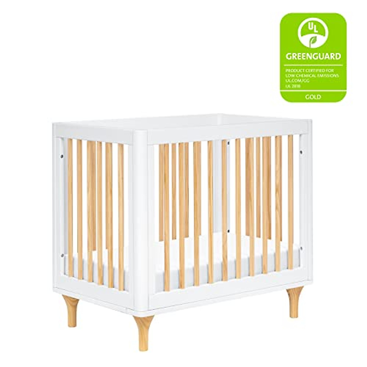 Babyletto Lolly 4-in-1 Convertible Mini Crib and Twin Bed with Toddler Bed Conversion Kit in White and Natural, Greenguard Gold Certified
