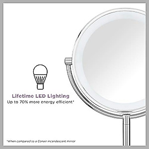 Conair Lighted Makeup Mirror with Magnification, LED Vanity Mirror, 1X/10X Magnifying Mirror, Double Sided Mirror, Battery Operated in Polished Chrome