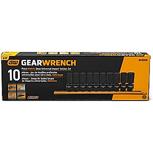 GEARWRENCH 10 Piece 3/8 Inch Drive 6 Pt. Deep Universal Impact Socket Set, Metric - 84924N