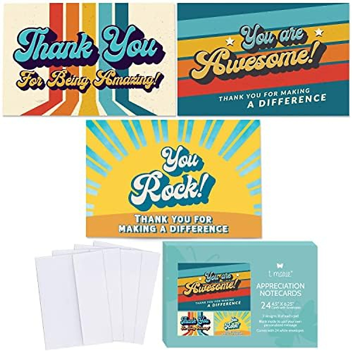 T MARIE 24 Appreciation Cards with Envelopes - Thank You Cards for Employee Recognition, Team, Students, Teacher, Volunteer, Nurse Appreciation Day