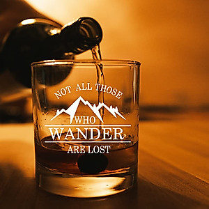 AGMdesign, Funny Not All Those Who Wander are Lost Whiskey Glasses, Unique Gift Idea for Outdoor Mountaineering Enthusiasts, For a Wanderlusting Hiker and Camper Friend
