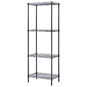Kcelarec 4-Tier Wire Shelving Metal Storage Rack Adjustable Shelves for Laundry Bathroom Kitchen Pantry Closet, Black