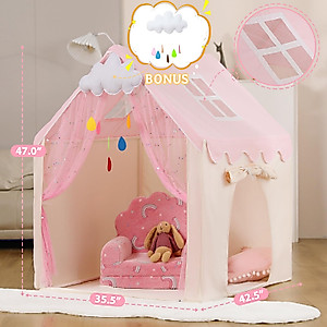 Kids Play Tent with Two Doors and Windows, Middle Sized Playhouse Tent for Baby Girls and Boys, Imaginative Kids Indoor Playhouses Play Tent (Pink)