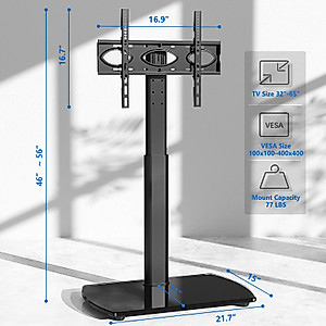 Rfiver Swivel TV Floor Stand with Mount for Apple TV/Roku Ultra, Universal for 32-65 Inch LCD LED Flat Screen, Height Adjustable TV Mount Stand with Shelf, Space Saving Corner TV Stand for Home Office