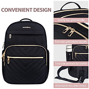 VANKEAN 15.6 Inch Laptop Backpack for Women Men Work Laptop Bag Fashion with USB Port, Waterproof Backpacks Teacher Nurse Stylish Travel Bags Casual Daypacks for School, College, Business, Black