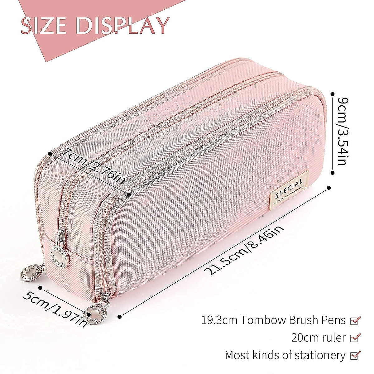 CICIMELON 2 Pencil Case Large Capacity Pen Pouch 3 Compartment Pen Bag for School Teen Girl Boy Men Women