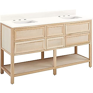 Signature Hardware 953748-60-RUMB-8 Robertson 60" Double Vanity Cabinet Set with Wood Cabinet, Vanity Top and Rectangular Undermount Sinks - 8" Faucet Holes