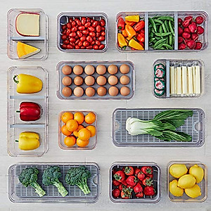 iDesign Recycled Plastic Crisp Produce Storage Containers with Lid and Colander Basket Designed to Keep Food Fresh Longer, 8.32” x 6.32” x 3.76”, Clear/Gray