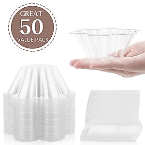 TOFLEN 8 oz Dessert Cups with Spoons, 50 Pack Clear Plastic Small Party Serving Bowls for Sundae, Parfait, Fruit, Strawberry Shortcake, Disposable Snack Bowls (Flower Shape)