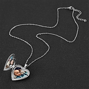 Custom Necklace Personalized Heart Locket Necklace That Holds Pictures Customized Add Your Photo Text for Women Kids Grandma Mothers or Lover Present